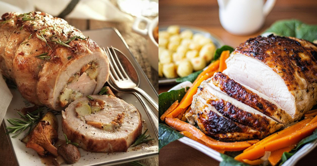 Cómo hacer lomo de cerdo relleno, pechuga de pavo y pollo horneado